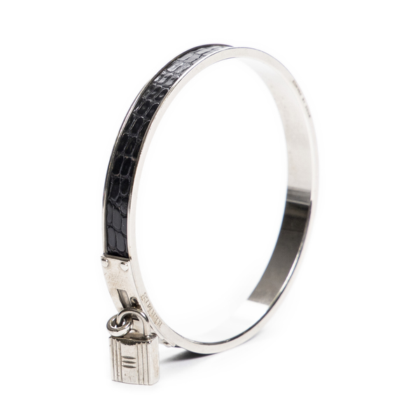 Hermes | Jewelry | Hermes Kelly Lock Bracelet In Blacksilver Lizard ...
